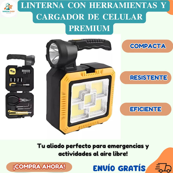 LINTERNA CON HERRAMIENTAS Y CARGADOR DE CELULAR PREMIUM – Nirekin Shop